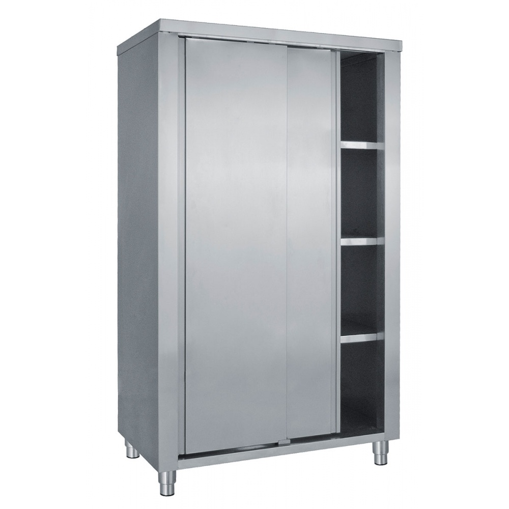 Stainless Steel Upright Storage Cabinet with Sliding Doors 100 cm ...